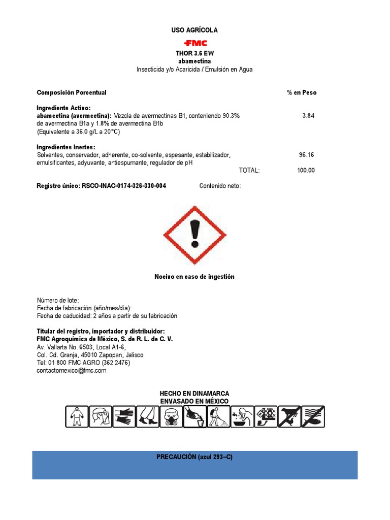 Insecticida THOR 3.6 EW: Uso Seguro | PDF | Agua | Pesticida