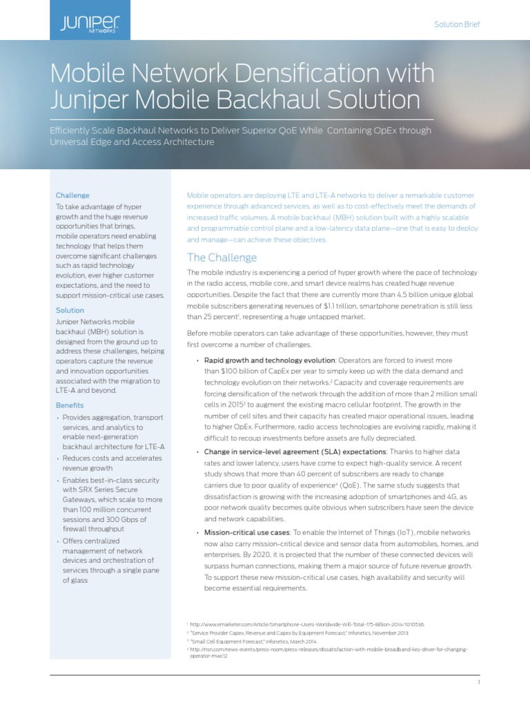 Mobile Network Densification With Juniper Mobile Backhaul Solution | PDF | Juniper Networks ...