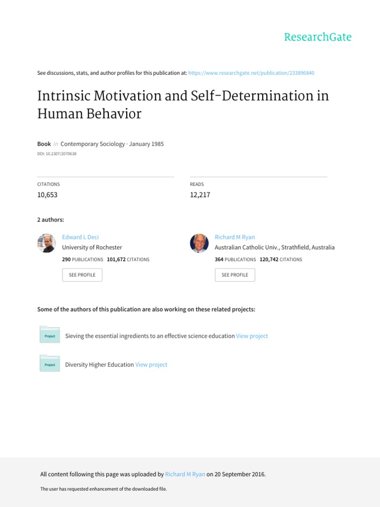 Intrinsic Motivation and Self-Determination in Human Behavior | PDF