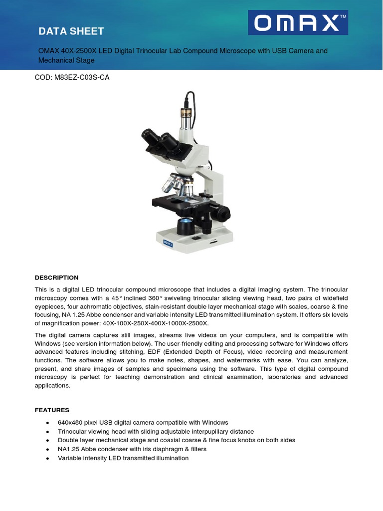 OMAX 40X-2500X Trinocular Microscope | PDF | Optical Devices | Optics