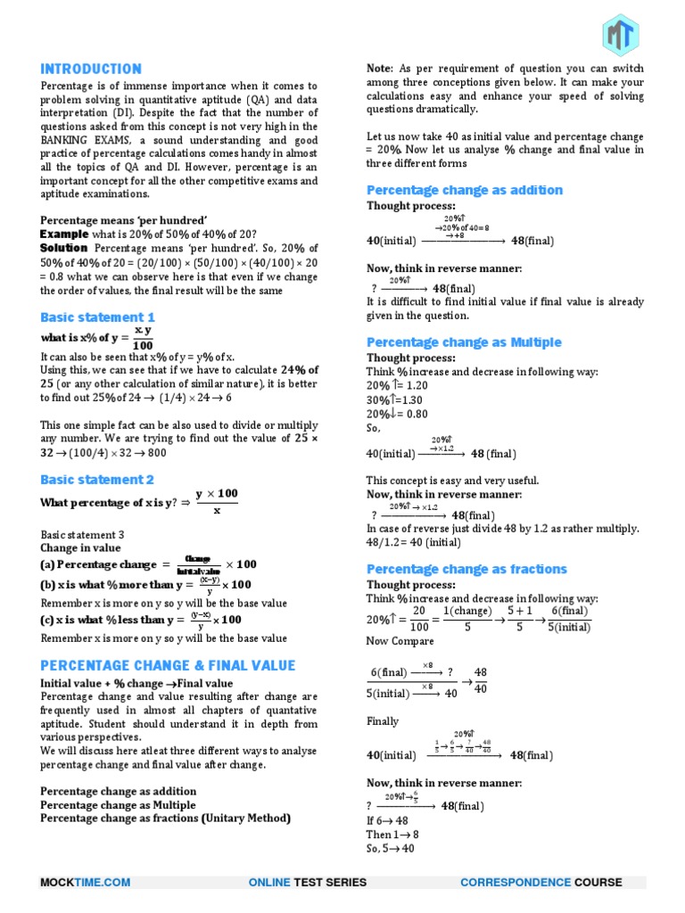 Percentage Change As Addition: Example Solution | PDF | Percentage ...