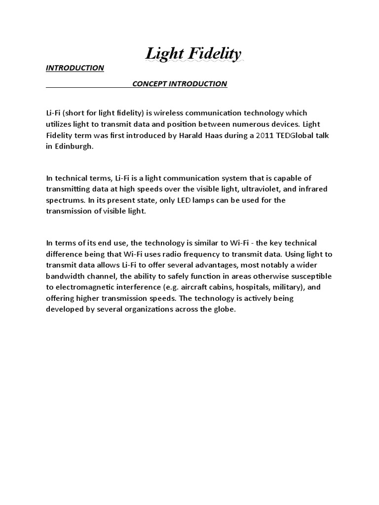 Light Fidelity: Concept Introduction | PDF | Telecommunications ...