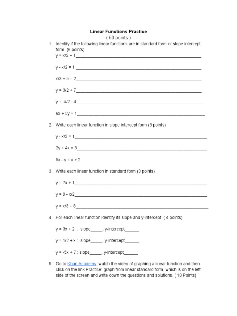 Linear Function Practice | PDF