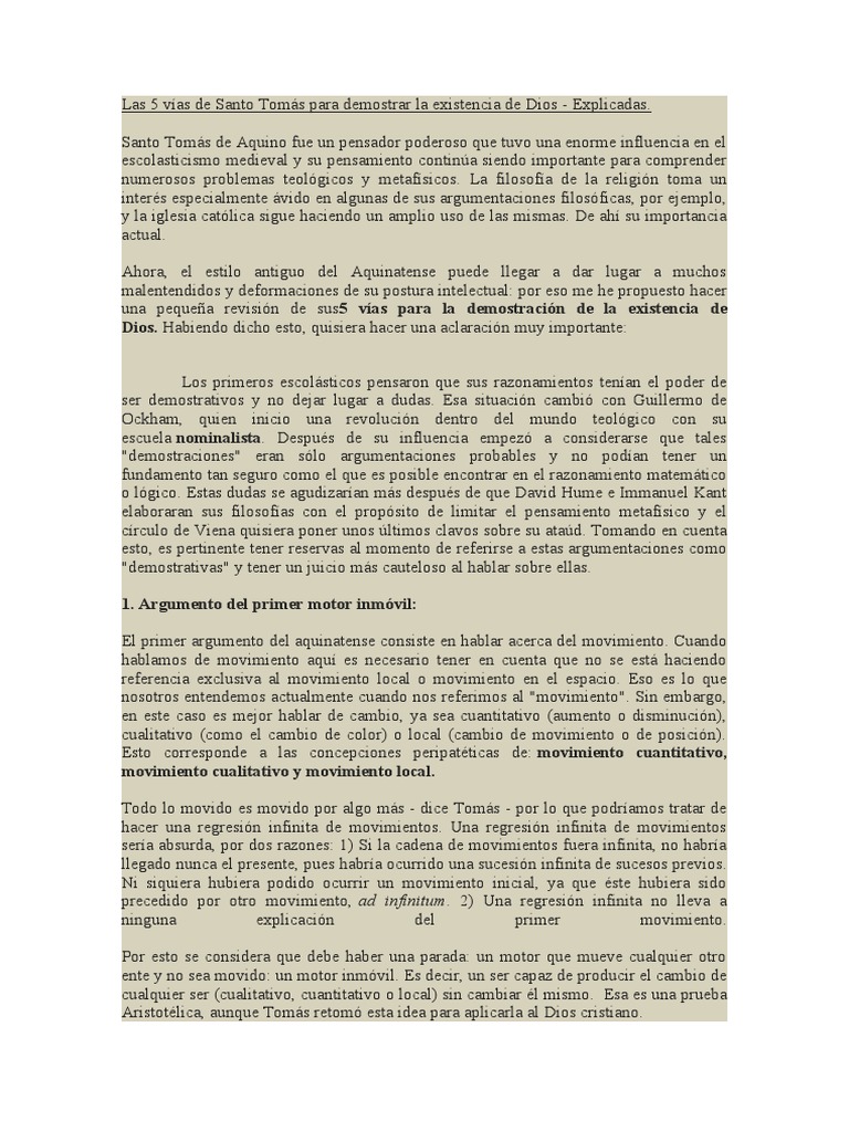 Las 5 Vías de Santo Tomás para Demostrar La Existencia de Dios | PDF | Tomás de Aquino | Existencia