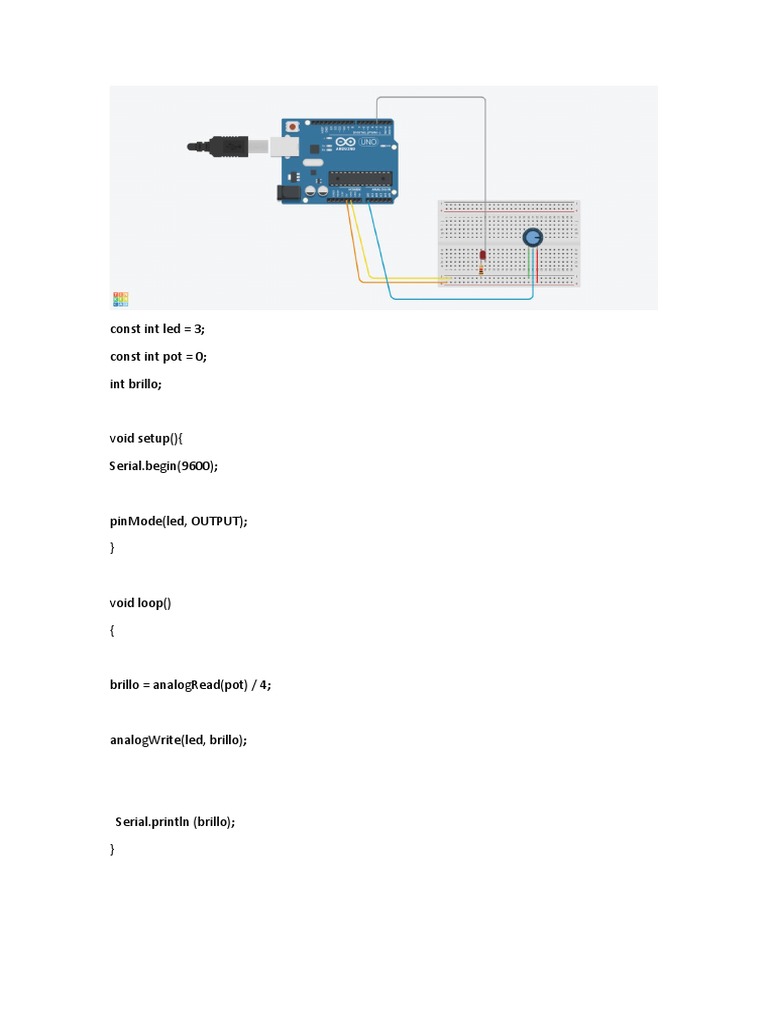Controlling LED Brightness with a Potentiometer using Arduino | PDF