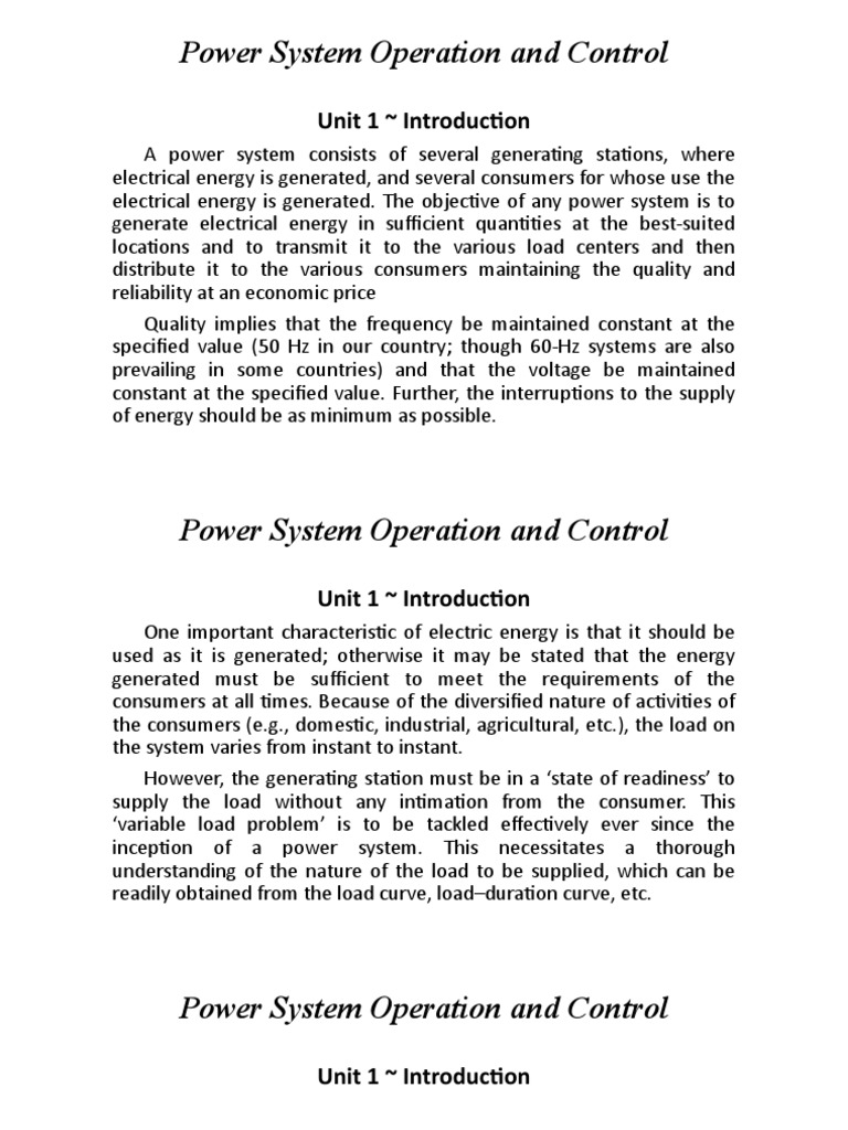 Power System Operation and Control-1 | PDF | Kilowatt Hour | Power Station