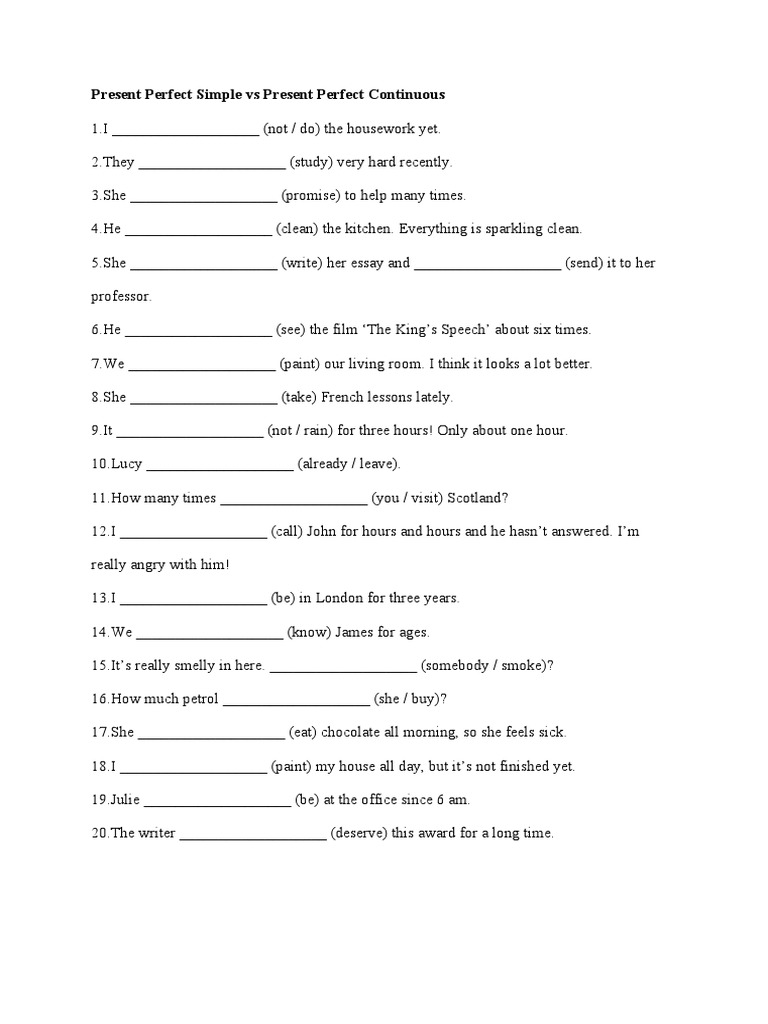 Present Perfect Simple Vs Present Perfect Continuous | PDF