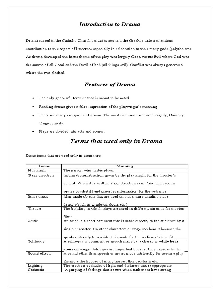 Introduction To Drama Handout | PDF | Play (Theatre) | Theatre