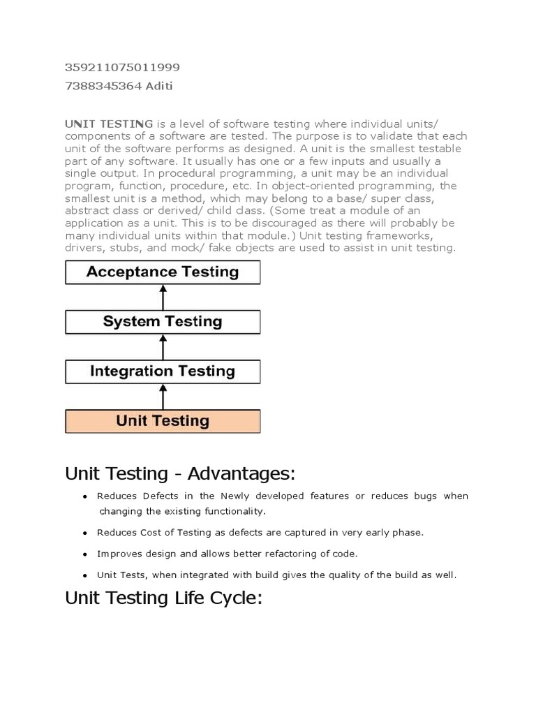 Unit Testing - Advantages:: 359211075011999 7388345364 Aditi | PDF ...