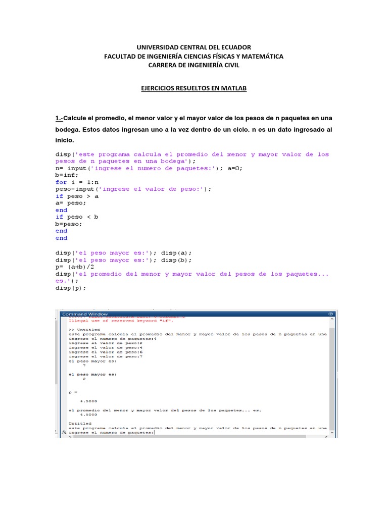 Matlab Ejercicios Lunes | PDF | Álgebra abstracta | Matemática Elemental