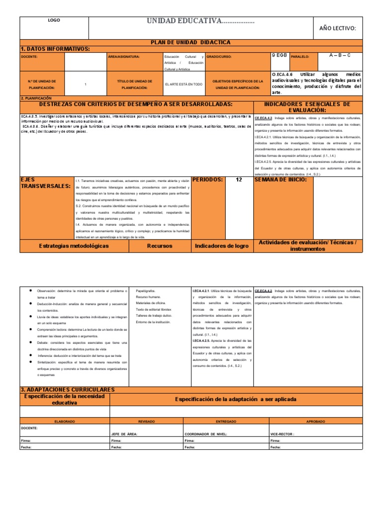 PLAN DE UNIDAD DIDACTICA ECA 9no | PDF | Aprendizaje | Comprensión lectora