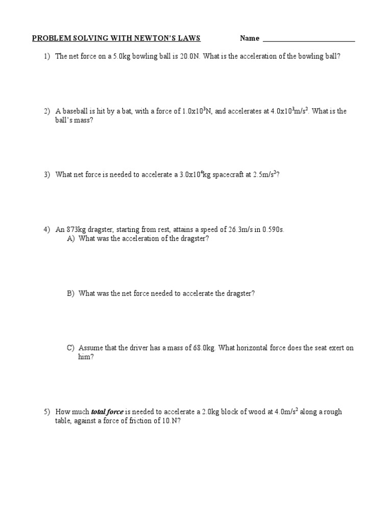 Problem Solving With Newton'S Laws Name | PDF | Rocket | Force