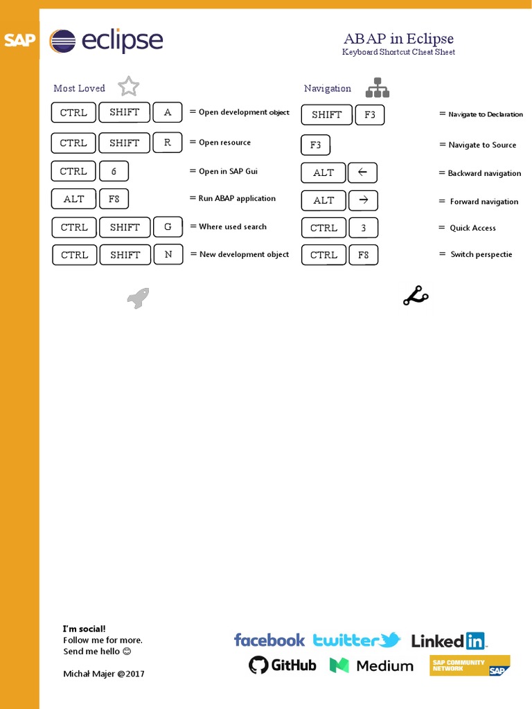 ABAPinEclipse Shortcuts Cheat Sheet | PDF