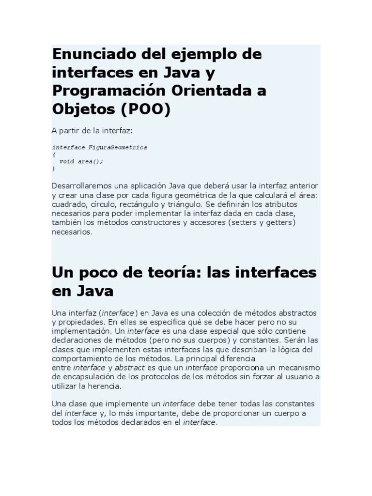 Ejercicio de Interfaces en Java y Programación Orientada A Objetos ...