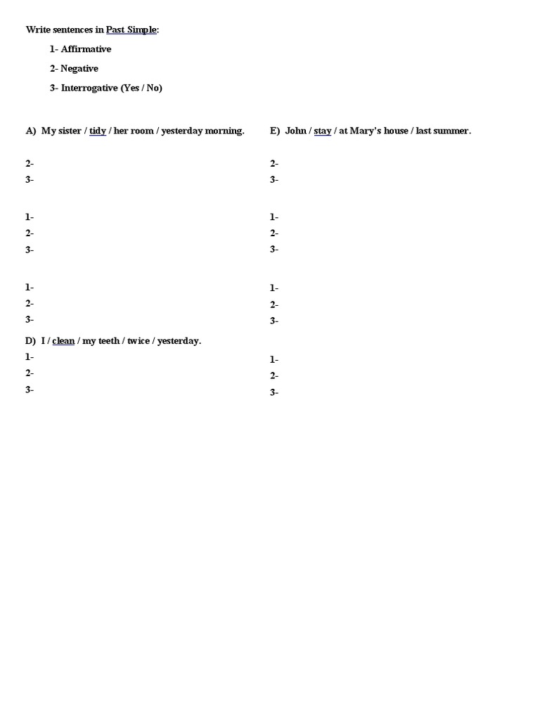 Write Sentences in Past Simple | PDF | Syntax | Morphology