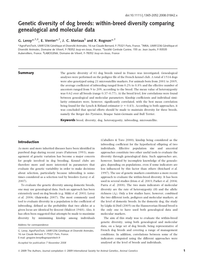 Genetic Diversity of Dog Breeds Within-Breed Diversity Comparing ...