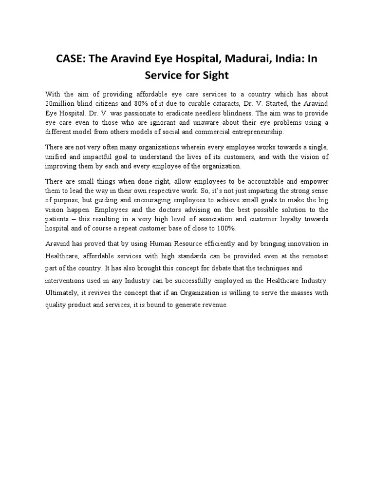 Case Analysis: The Aravind Eye Hospital | PDF