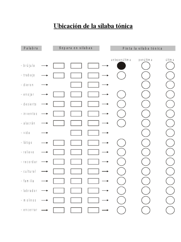 Práctica Ubicación de La Sílaba Tónica | PDF