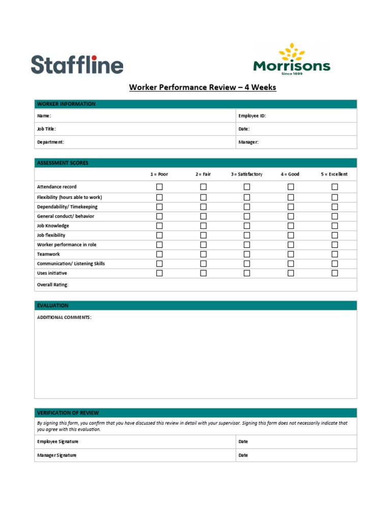 4-Week Worker Performance Review Form | PDF | Self-Improvement