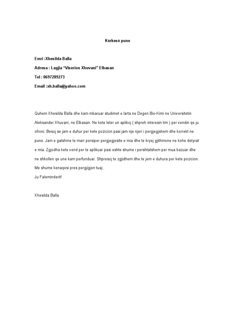 Si Te Shkruhet Nje Kërkesë Për Punësim | PDF