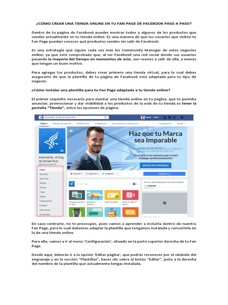 Como Crear Una Tienda Online en Tu Fan Page de Facebook Paso A Paso | PDF