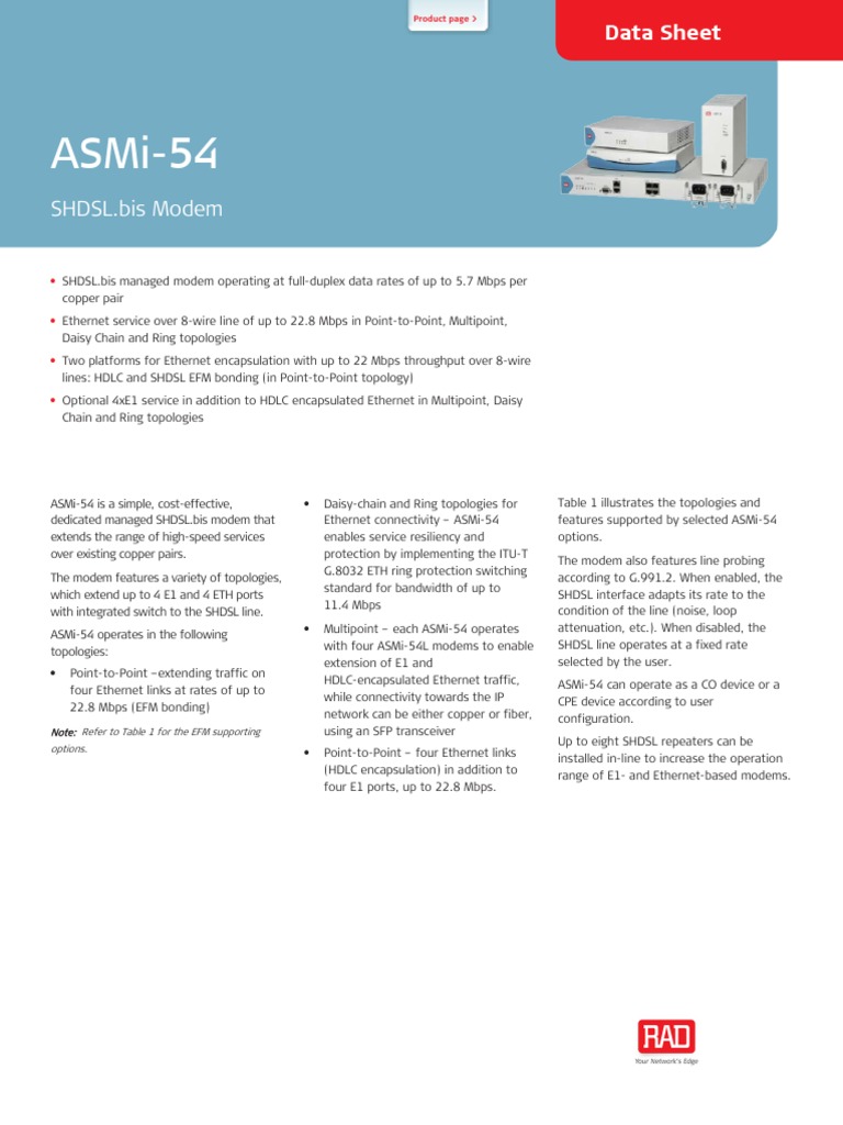 Asmi-54: SHDSL - Bis Modem | PDF
