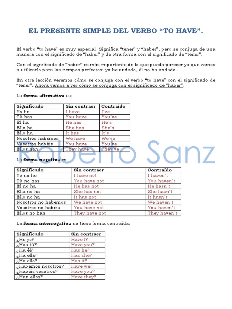 Presente Simple del Verbo "To Have" | PDF | Artes del Lenguaje y ...