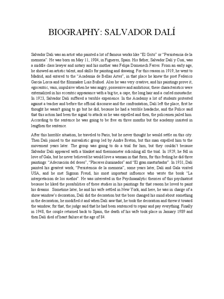 Salvador Dali Biography | PDF | Salvador Dalí