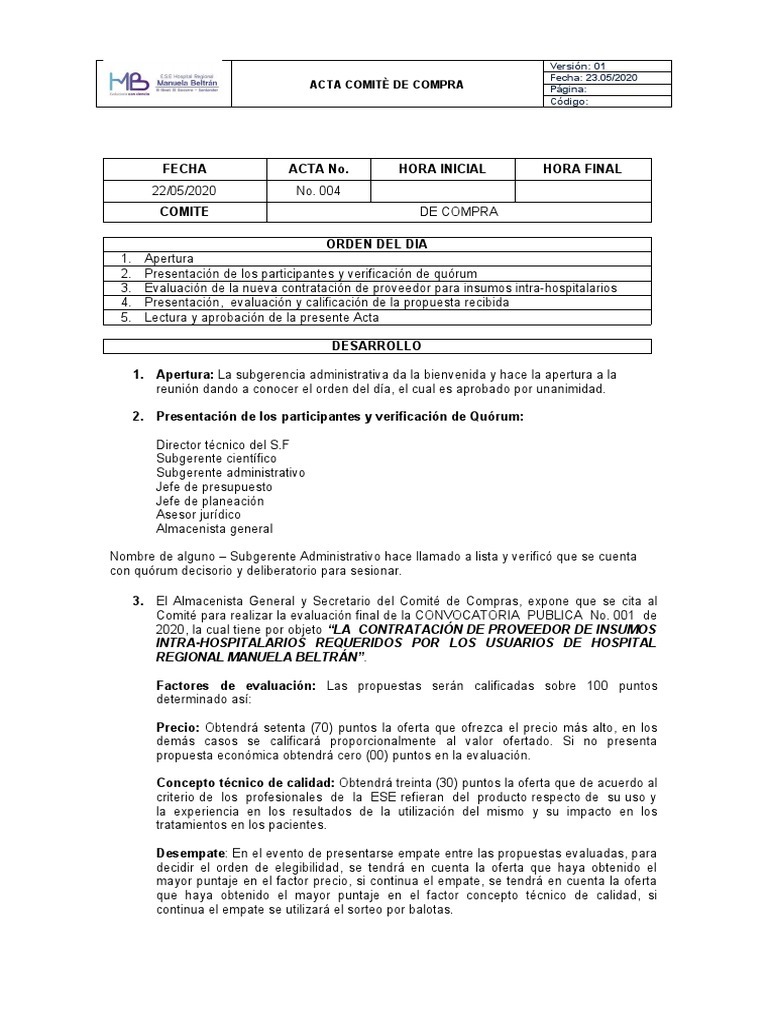 Acta Comite de Compra | PDF