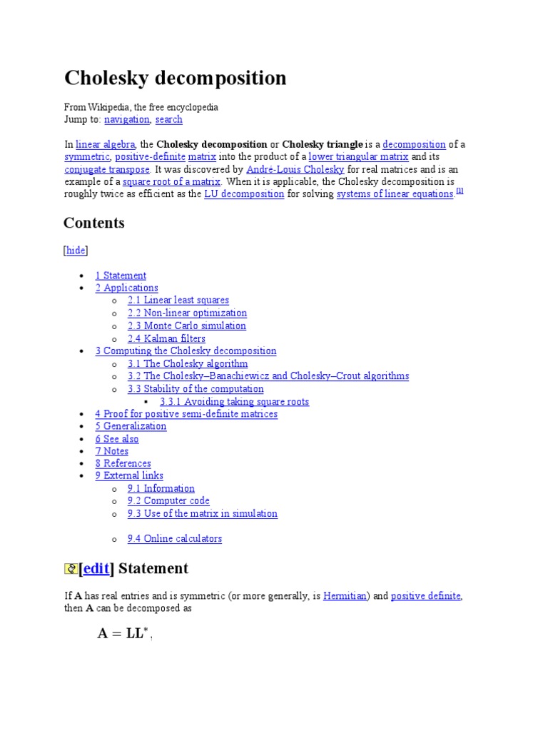 Cholesky Decomposition Pdf Matrix Mathematics Theoretical Physics