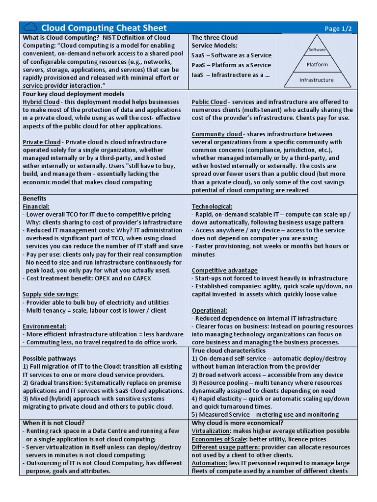 Cloud Computing Cheat Sheet PDF | PDF