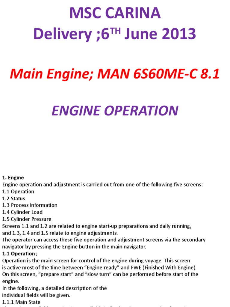 Main Engine Operation Overview | PDF | Machines | Engines