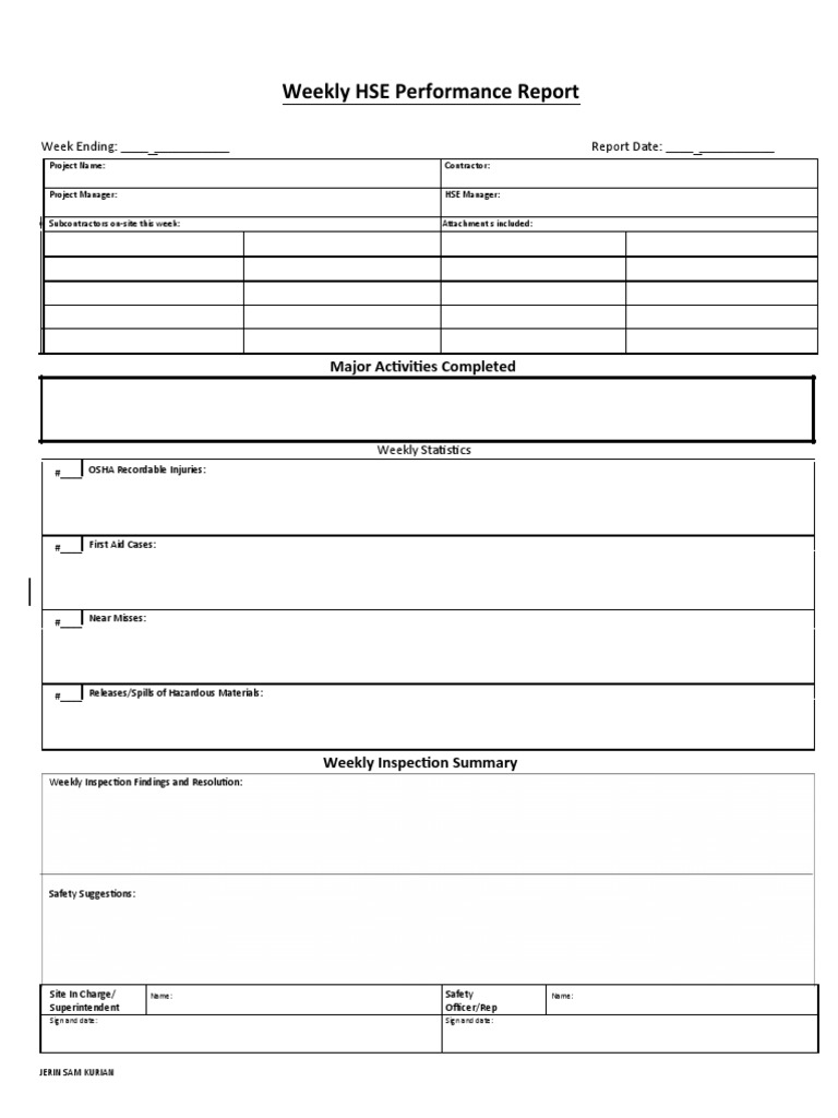 Weekly HSE Performance Summary Report | PDF