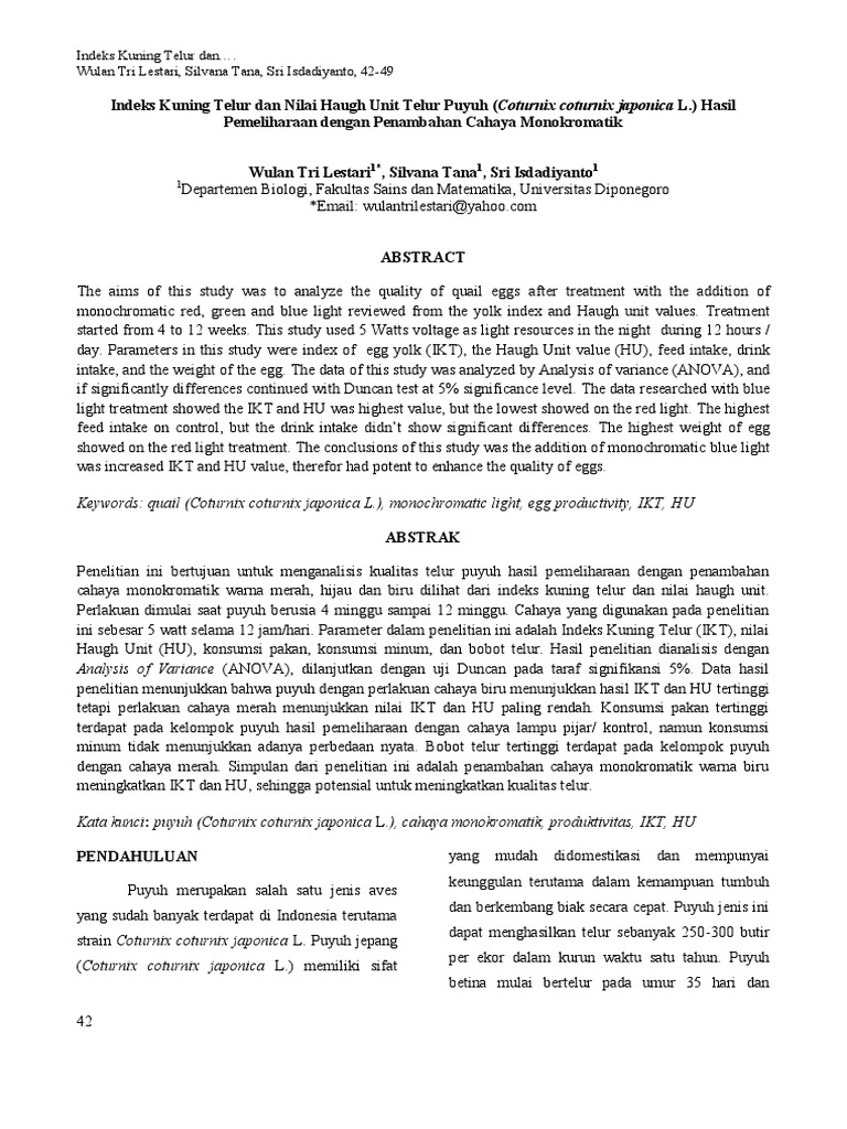 ID Indeks Kuning Telur Dan Nilai Haugh Unit | PDF