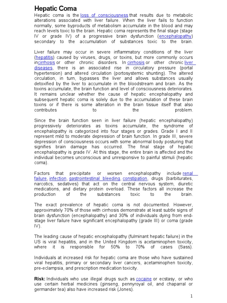 Hepatic Coma | PDF | Liver | Cirrhosis