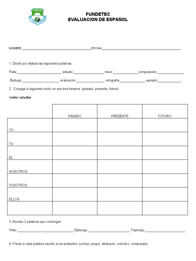 Evaluación de Español para FUNDETEC | PDF | Gramática | Sintaxis