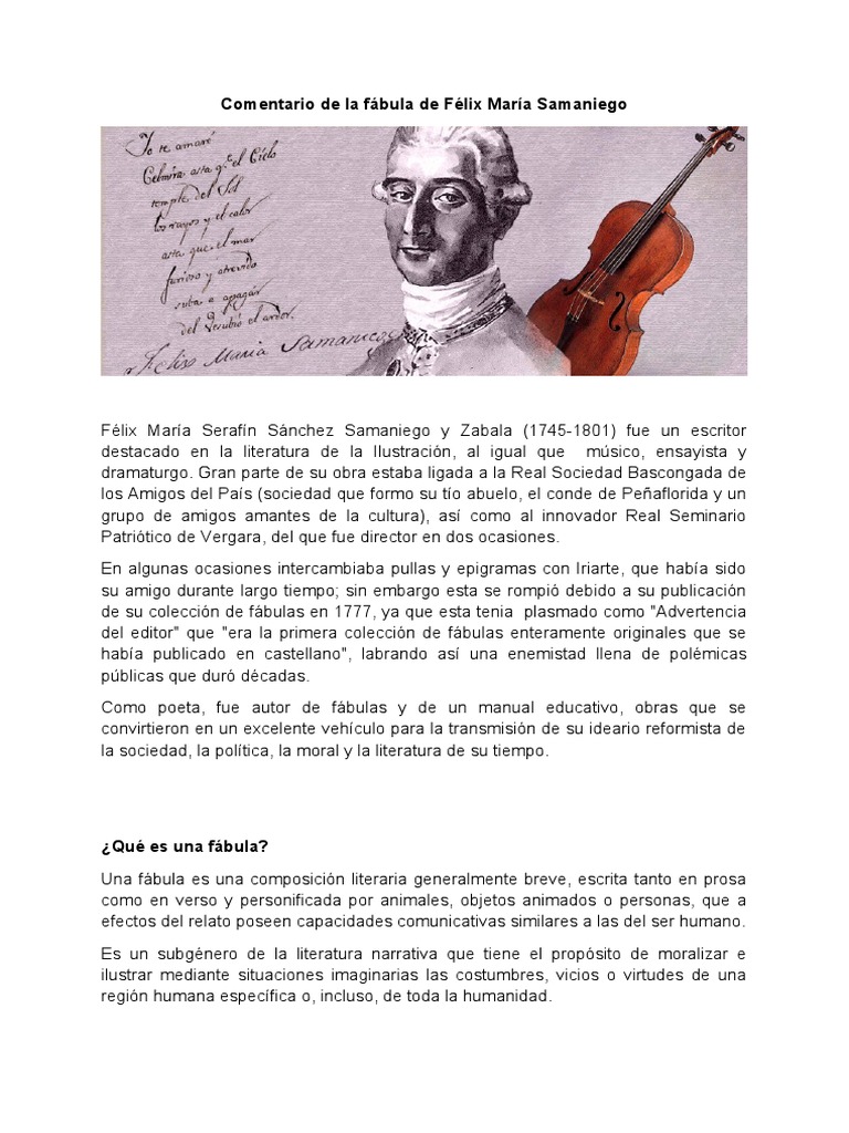 Comentario De La Fabula De Felix Maria Samaniego Pdf Fábula