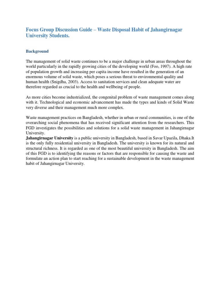 FGD Guide PDF | PDF | Focus Group | Waste Management