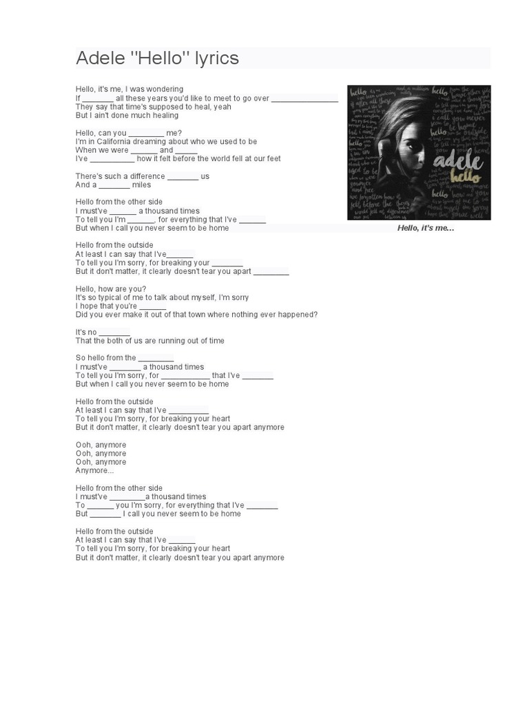 Adele "Hello" Lyrics | PDF