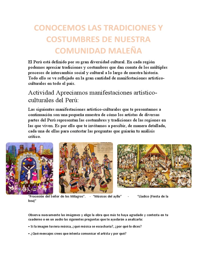 CONOCEMOS LAS TRADICIONES Y COSTUMBRES DE NUESTRA COMUNIDAD Semana 11 ...