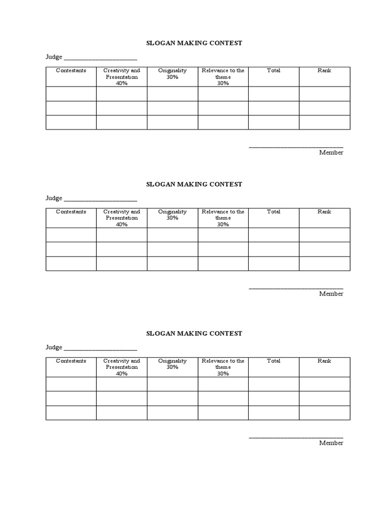 Slogan Contest Judging Criteria | PDF | Career & Growth