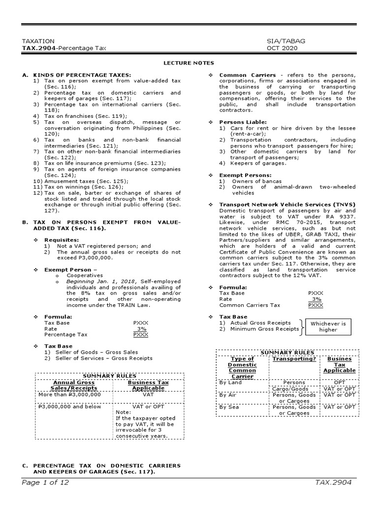 TAX.2904 Percentage Tax. | PDF
