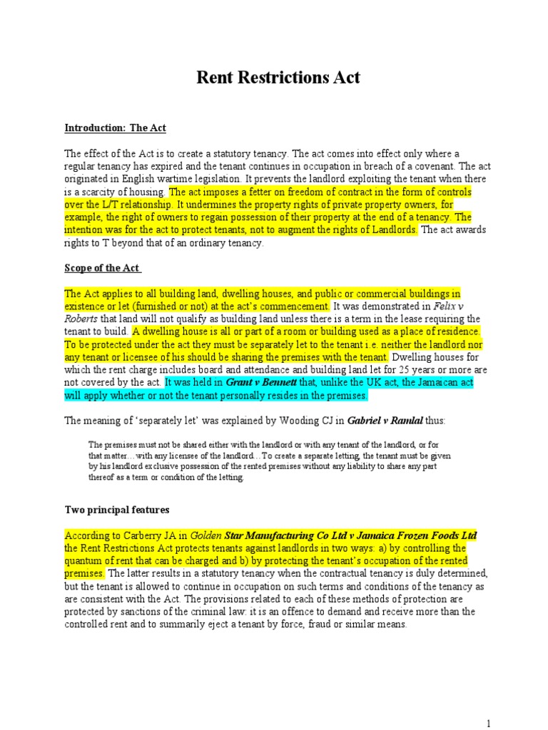 Rent Restrictions Act | PDF