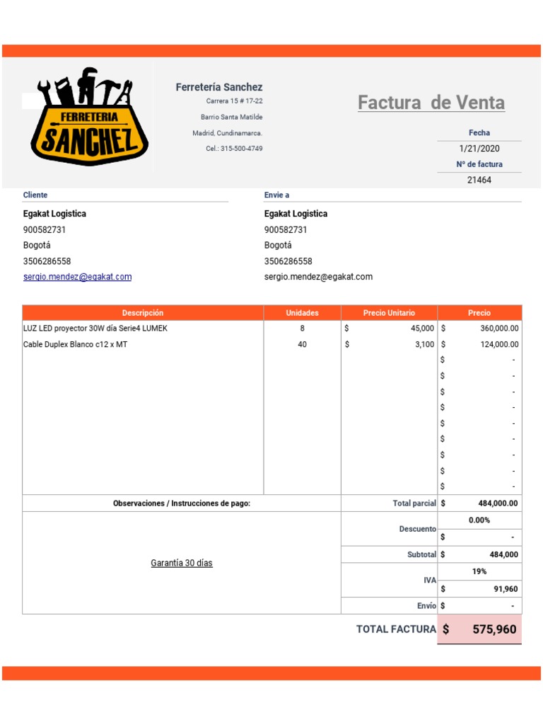 Plantilla Factura-Ferretería | PDF