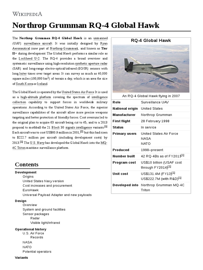 Northrop Grumman RQ-4 Global Hawk PDF | PDF