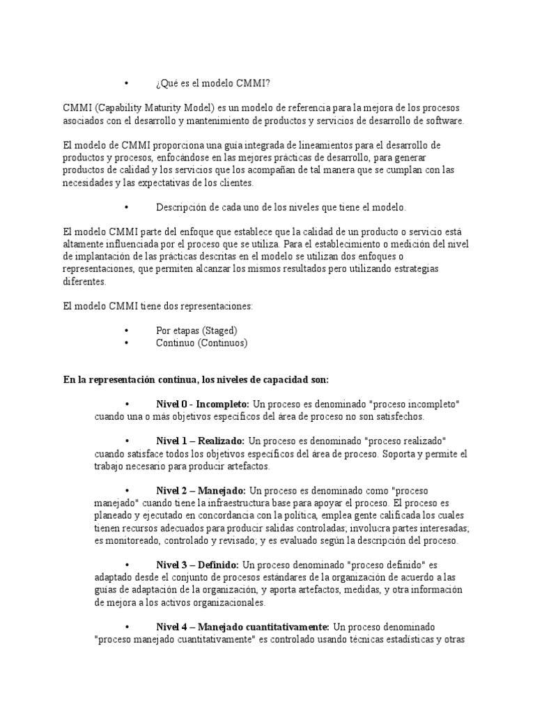 CMMI: Niveles y Certificación en Colombia | PDF
