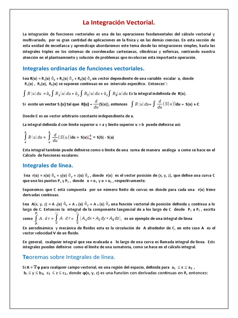 La Integración Vectorial | Descargar gratis PDF | Integral | Vector Euclidiano
