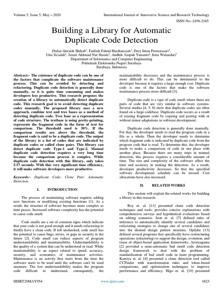 Building A Library For Automatic Duplicate Code Detection | PDF