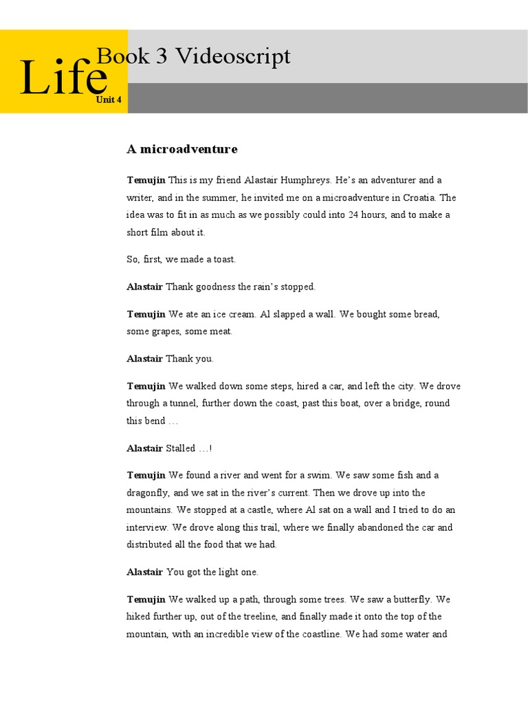 Book 3 Videoscript: A Microadventure | PDF