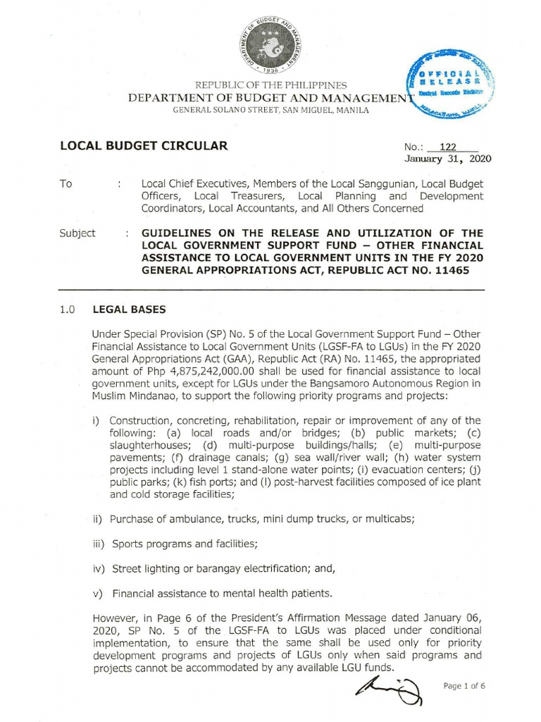 Local Budget Circular No. 122 Dated January 31 2020 PDF | PDF